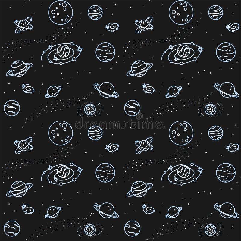 Seamless Background with Different Planets, Galaxies and Stars on a ...