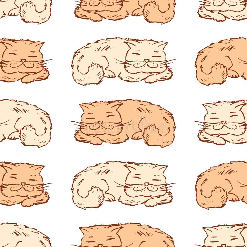 Seamless Background of Drawn Sleeping Cats Stock Vector - Illustration ...
