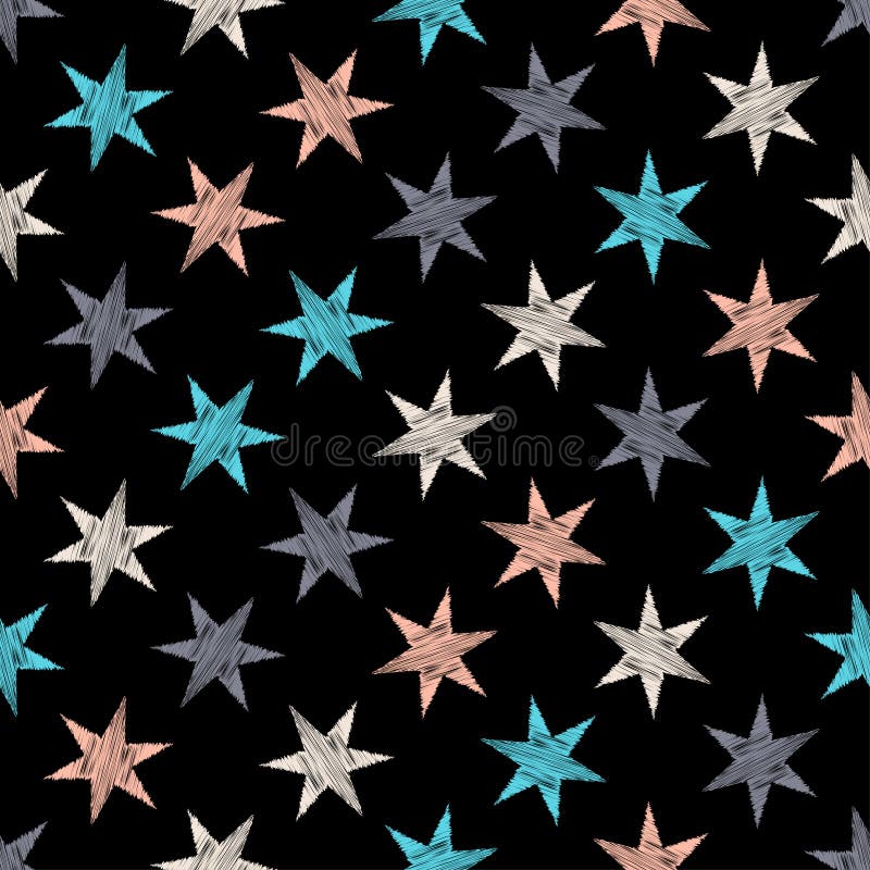 Seamless Background with Drawn Stars. Hatch. Night Sky Stock ...