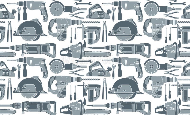 Seamless Background with Flat Handtools and Power Tools Stock Vector ...