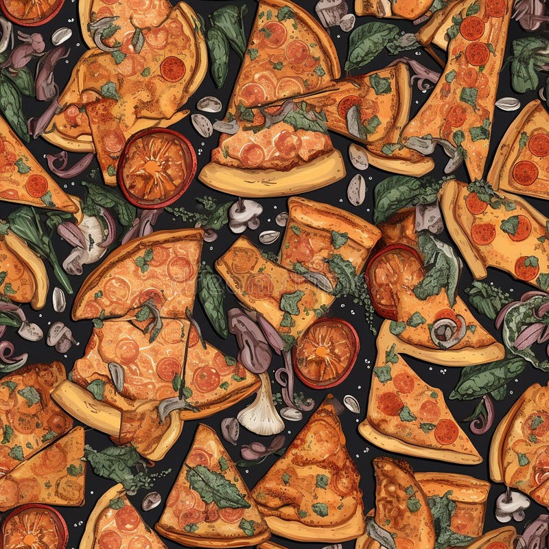 Seamless Background of Fresh Pizza Slices Stock Illustration ...