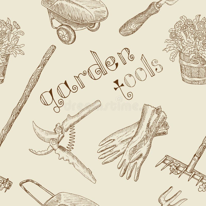 Design Set with Garden Tools on Paper Background Stock Vector ...