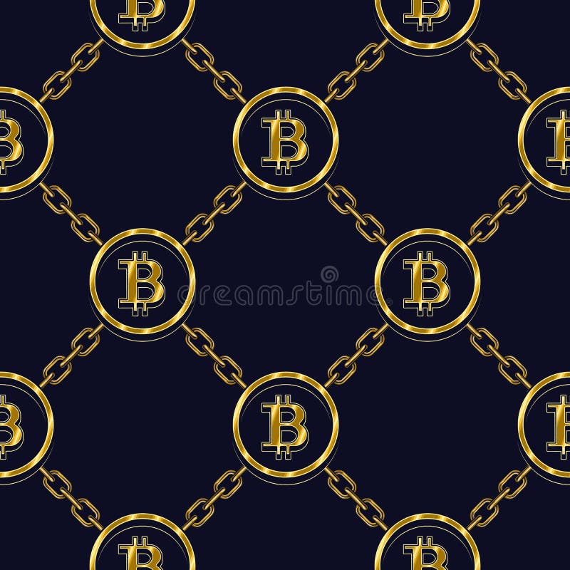 Pattern with Bitcoin Symbols, Chain Diagonal Grid Stock Vector ...