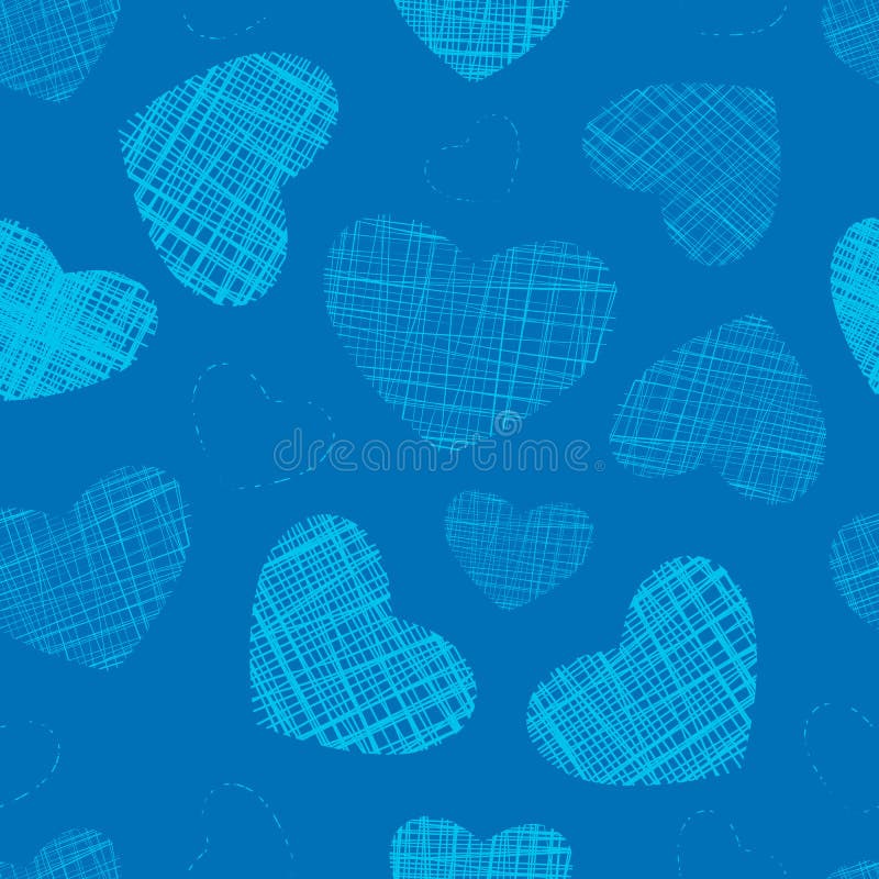 Seamless Background with Hand Drawn Blue Love Hearts Stock Vector ...