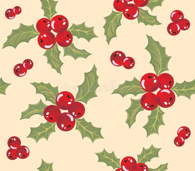 Seamless Background with Holly Berry. Stock Vector - Illustration of ...