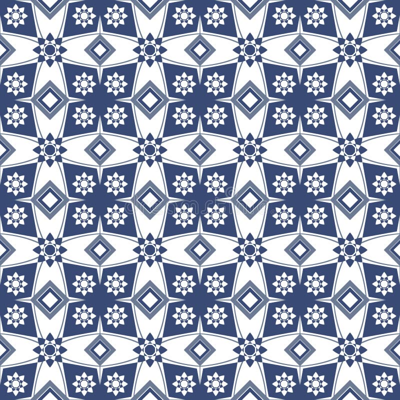 Seamless Background Image of Vintage Blue Flower Square Geometry ...