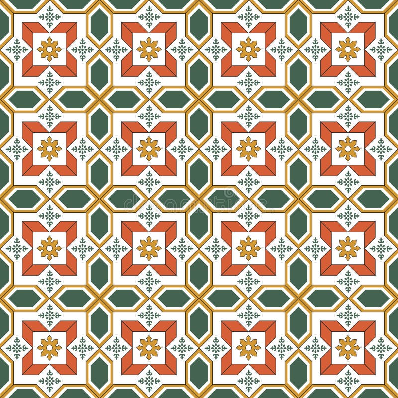 Seamless Background Image of Vintage Cross Square Green Orange Flower ...