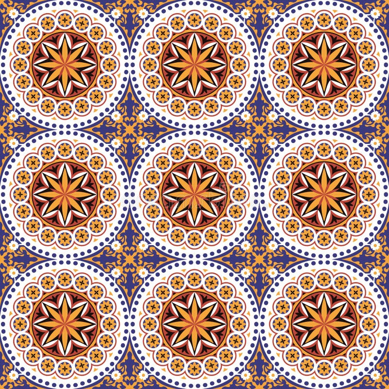 Seamless Background Image of Vintage Round Dot Flower Tile Pattern ...