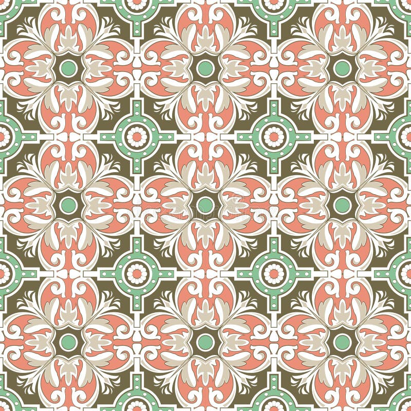 Seamless Background Image of Vintage Round Spiral Flower Tile Pattern ...