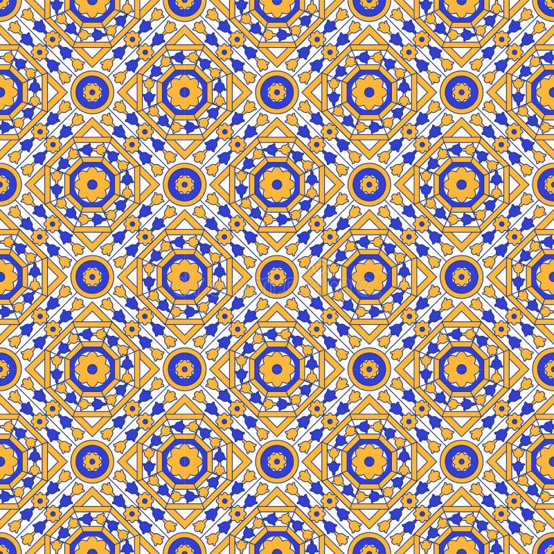 Seamless Background Image of Vintage Square Cross Round Octagon Flower ...