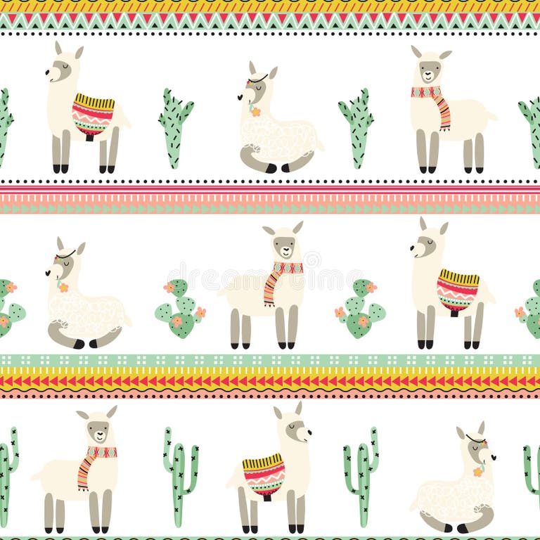 Seamless Background with Lama and Aztec Pattern Stock Vector ...