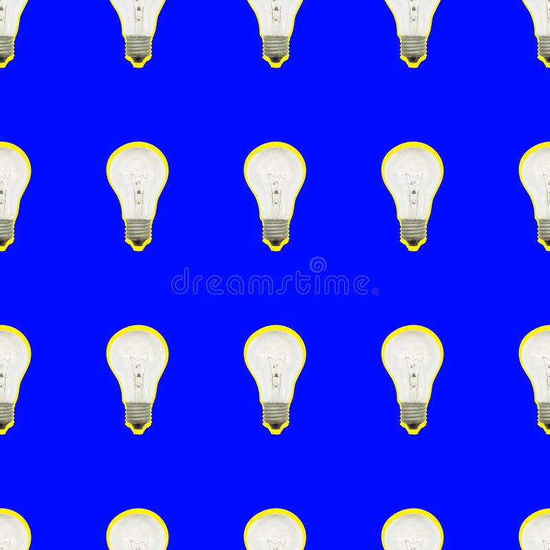 Seamless Pattern of Light Bulbs on a Blue Color Stock Photo - Image of ...