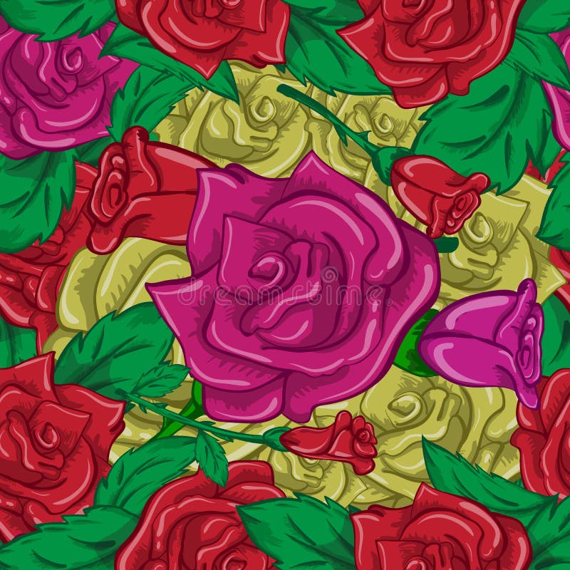 Seamless Background of Multi-colored Roses Stock Vector - Illustration ...