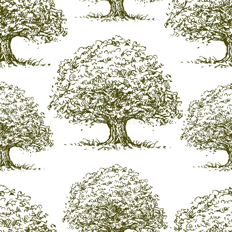 Seamless Background of the Oak Trees Sketches Stock Vector ...