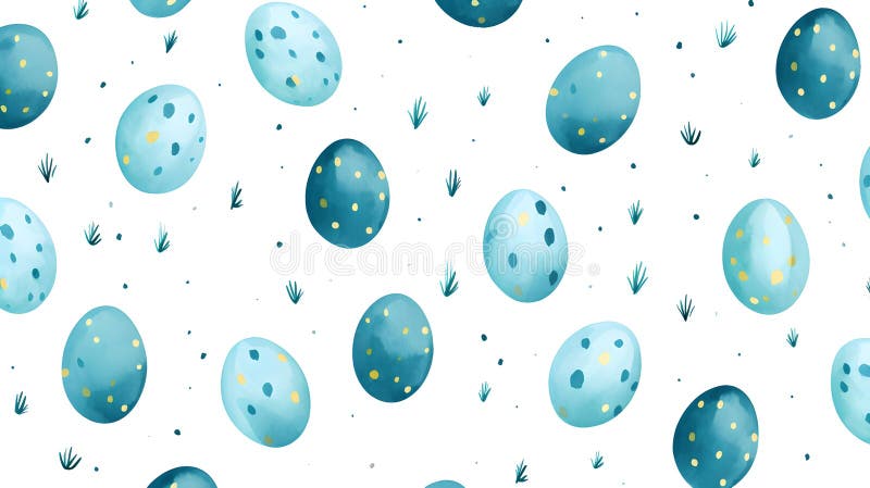 Seamless Background of Painted Easter Eggs in Cyan Watercolors. Easter ...