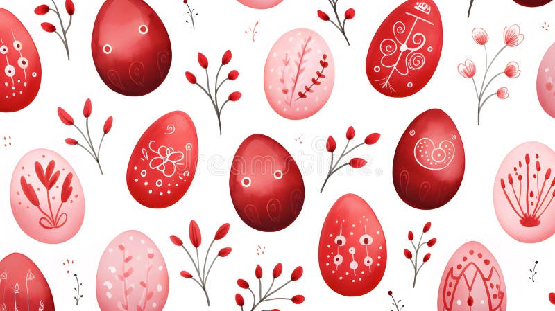 Seamless Background of Painted Easter Eggs in Red Watercolors. Easter ...
