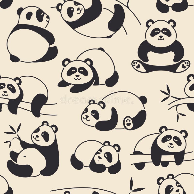 Seamless Background with Pandas in the Jungle Stock Vector ...