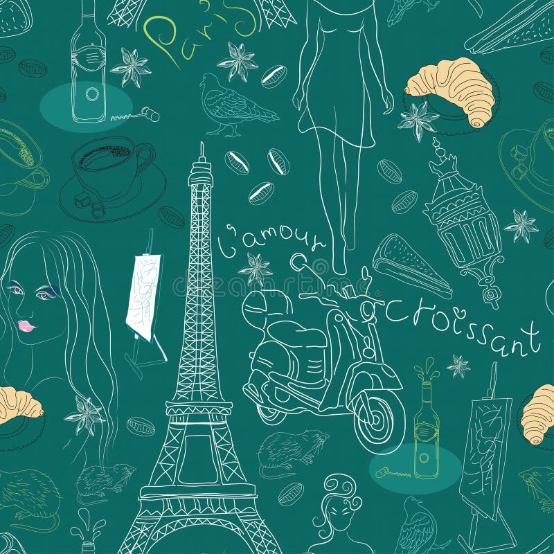 Seamless Background with Paris Doodles Stock Vector - Illustration of ...