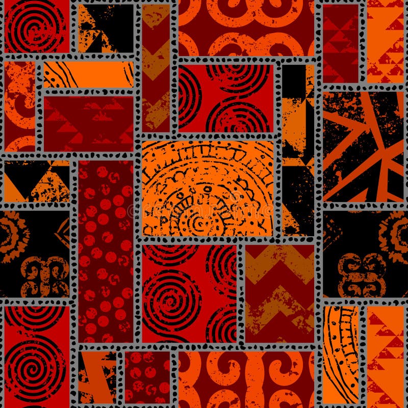 Abstract Red Ethnic Tribal Pattern. Geometric Patchwork Style. Vector Image Stock Vector ...
