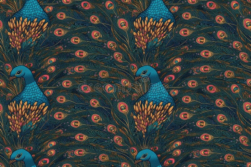 Seamless Background with Pattern of Birds Peacocks with Feathers ...
