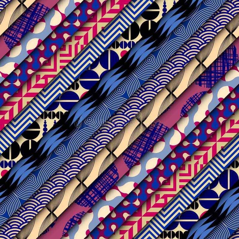 Geometric Collage in Retro Patchwork Geometric Style. Vector Image ...