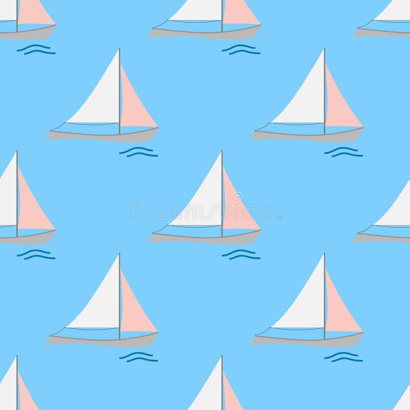 Seamless Background Pattern with Geometric Sailing Boats. Vector ...