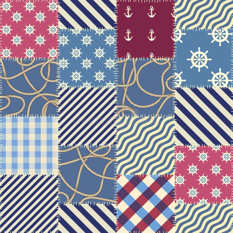 Nautical Patchwork Seamless Pattern Stock Vector - Illustration of pattern, marine: 40707414