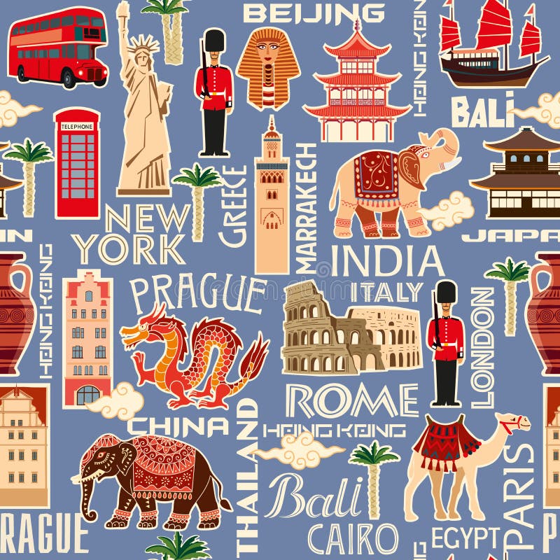 Seamless Background Pattern of Tourist Objects from Different Countries ...