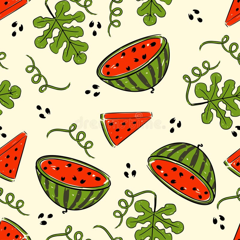 Seamless Background Pattern Watermelons and Leaves in Vibrant Colors ...