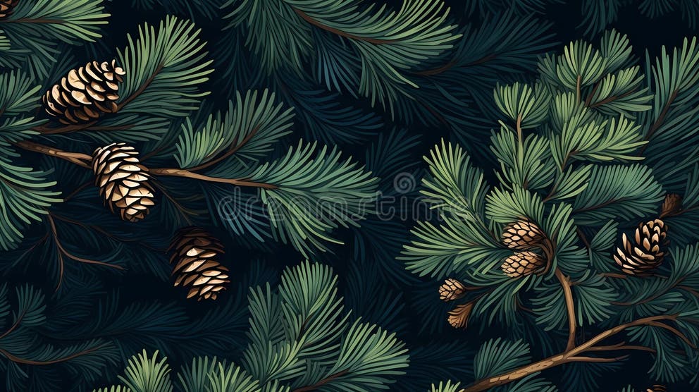 Seamless Background with Coniferous Branches Pattern, Coniferous, Fir ...