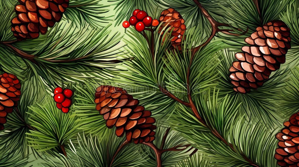Seamless Background with Coniferous Branches Pattern, Coniferous, Fir ...