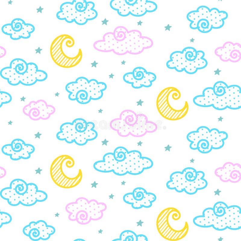 Seamless Background with Pink and Blue Cloud, Moon and Stars Stock ...