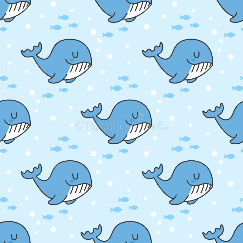 Cute Whale Seamless Pattern Background Stock Vector - Illustration of ...