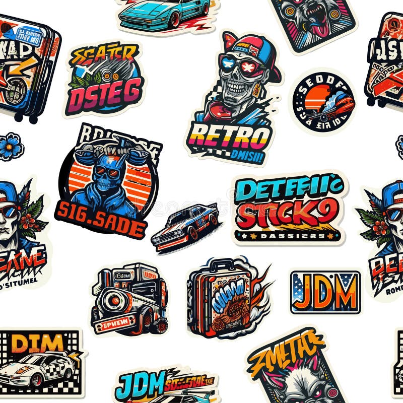 Seamless Background of Retro Style Stickers, Graffiti, Road Stickers ...