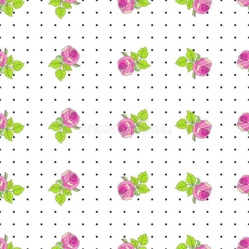 Seamless Background with Roses and Dots. Stock Vector - Illustration of ...