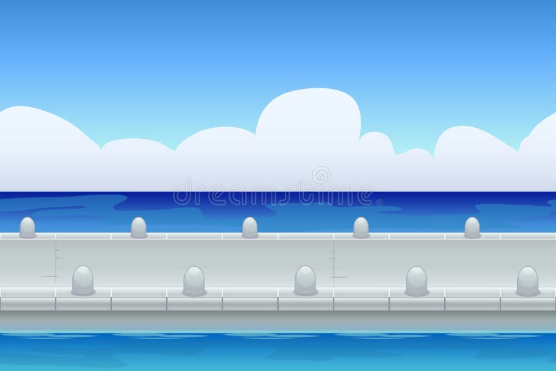 Cartoon Background Of Blue Sea With Pier. Stock Illustration ...