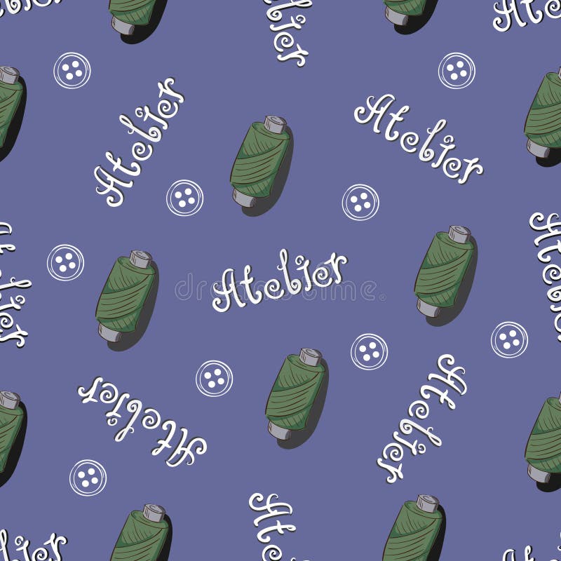 Seamless Background with a Sewing Needle, Spool of Thread, Buttons ...