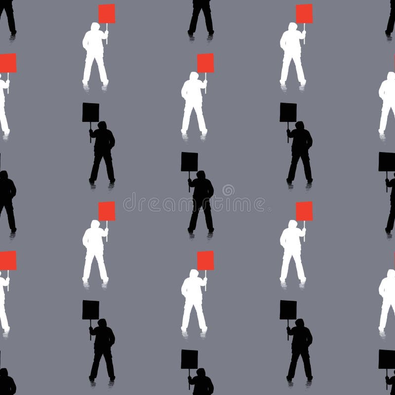 Seamless Background of Silhouettes People Standing with Poster Stock ...