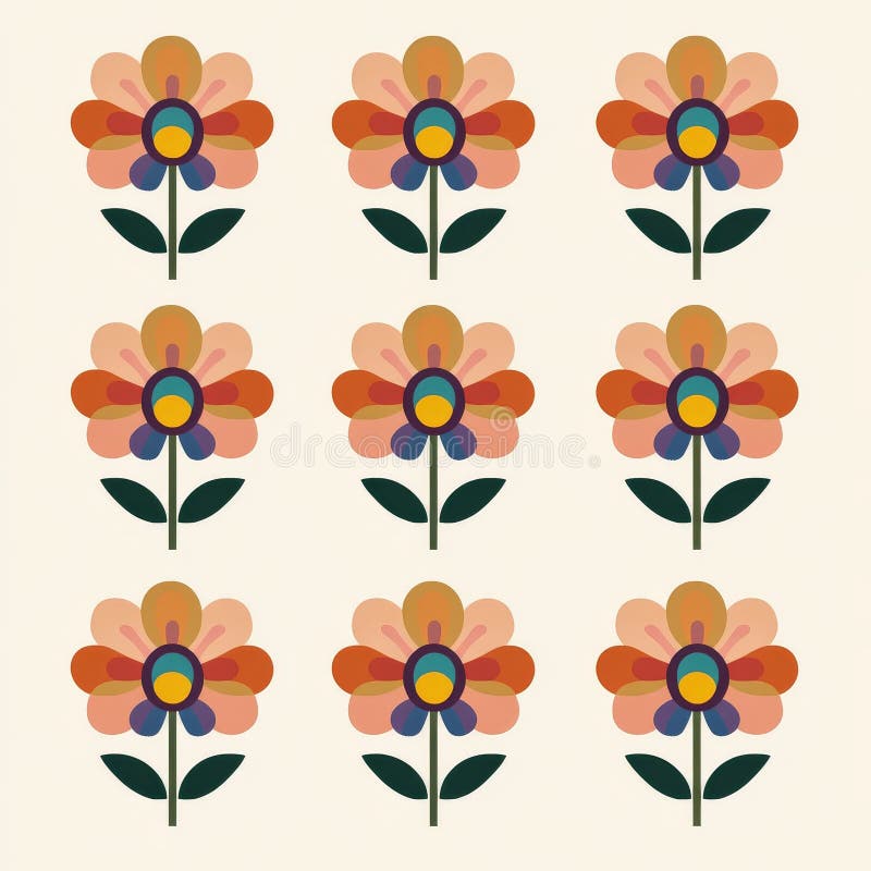 Seamless Background Simple Geometric Floral Pattern Vibrant Colors ...