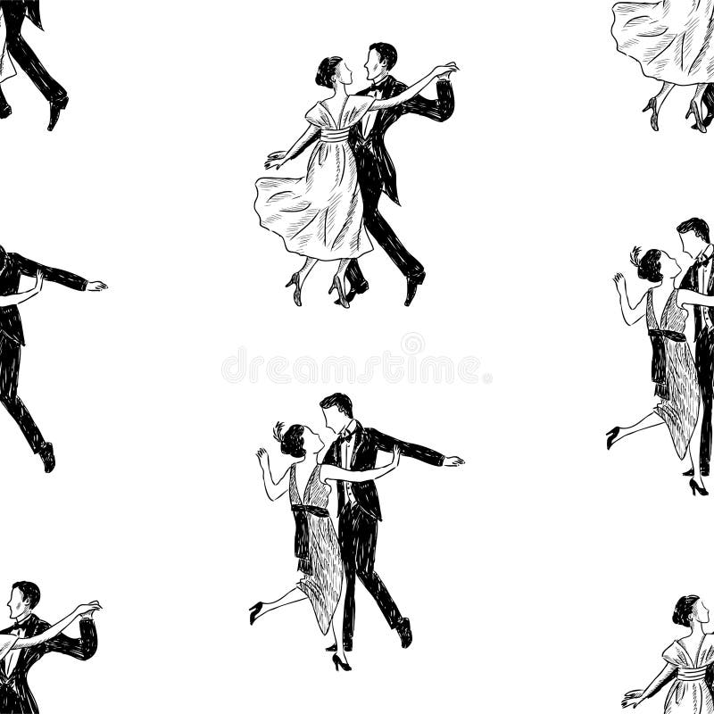 Seamless Background from Sketches of Vintage Dancing Couples Elegant ...