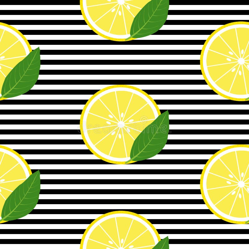 Seamless Background with Stripes and Lemons Slices with Leaf. Stock ...