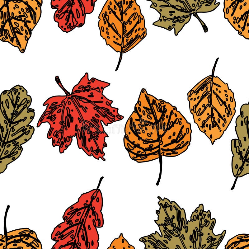 Seamless Background of Stylized Autumn Leaves of Various Trees Stock ...