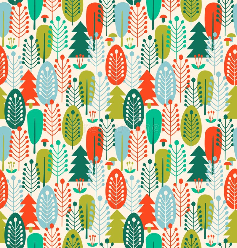 Seamless Background with Stylized Trees. Nordic Forest Pattern. Stock ...