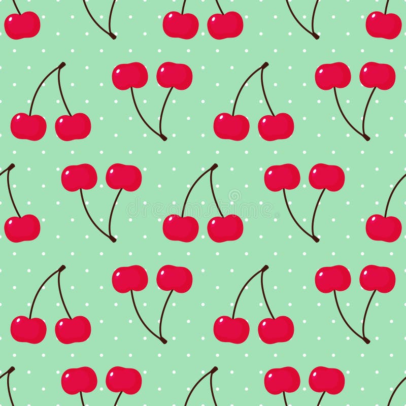 Seamless Background with Sweet Cherry. Cute Vector Cherry Pattern Stock ...