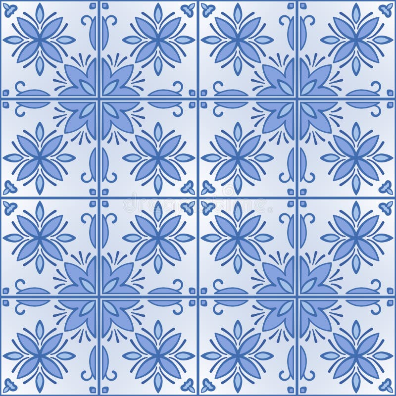 Seamless Background with Tilework, Blue Tale Wallpaper, Azulejo Vector ...