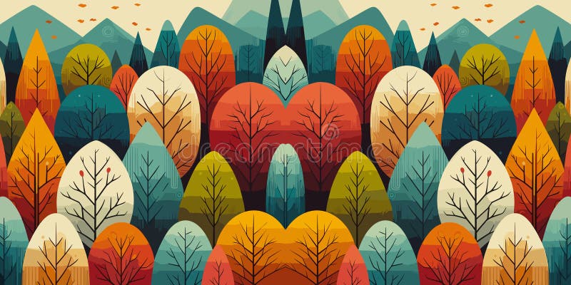Seamless Background with Trees and Mountains in Autumn Colors. Vector ...