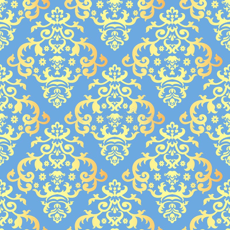 Seamless Background with Vintage Gold Ornament on Blue Stock Vector ...