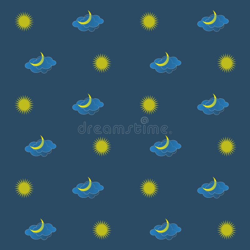 Seamless Background, Yellow Stars and Month, Blue Clouds on a Dark Blue ...
