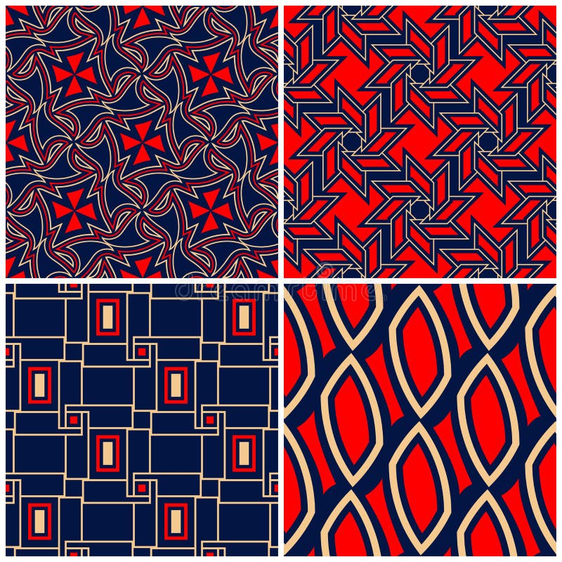 Seamless Backgrounds. Blue Beige and Red Classic Sets with Geometric ...