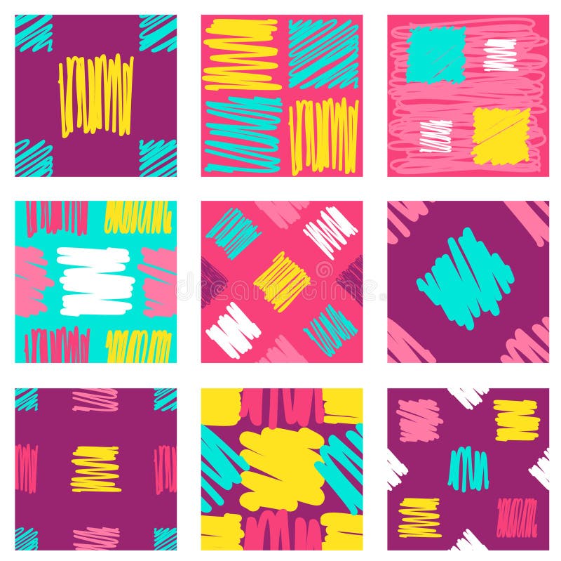 Seamless Backgrounds with Scribble Lines in Hand Drawn Style Stock ...